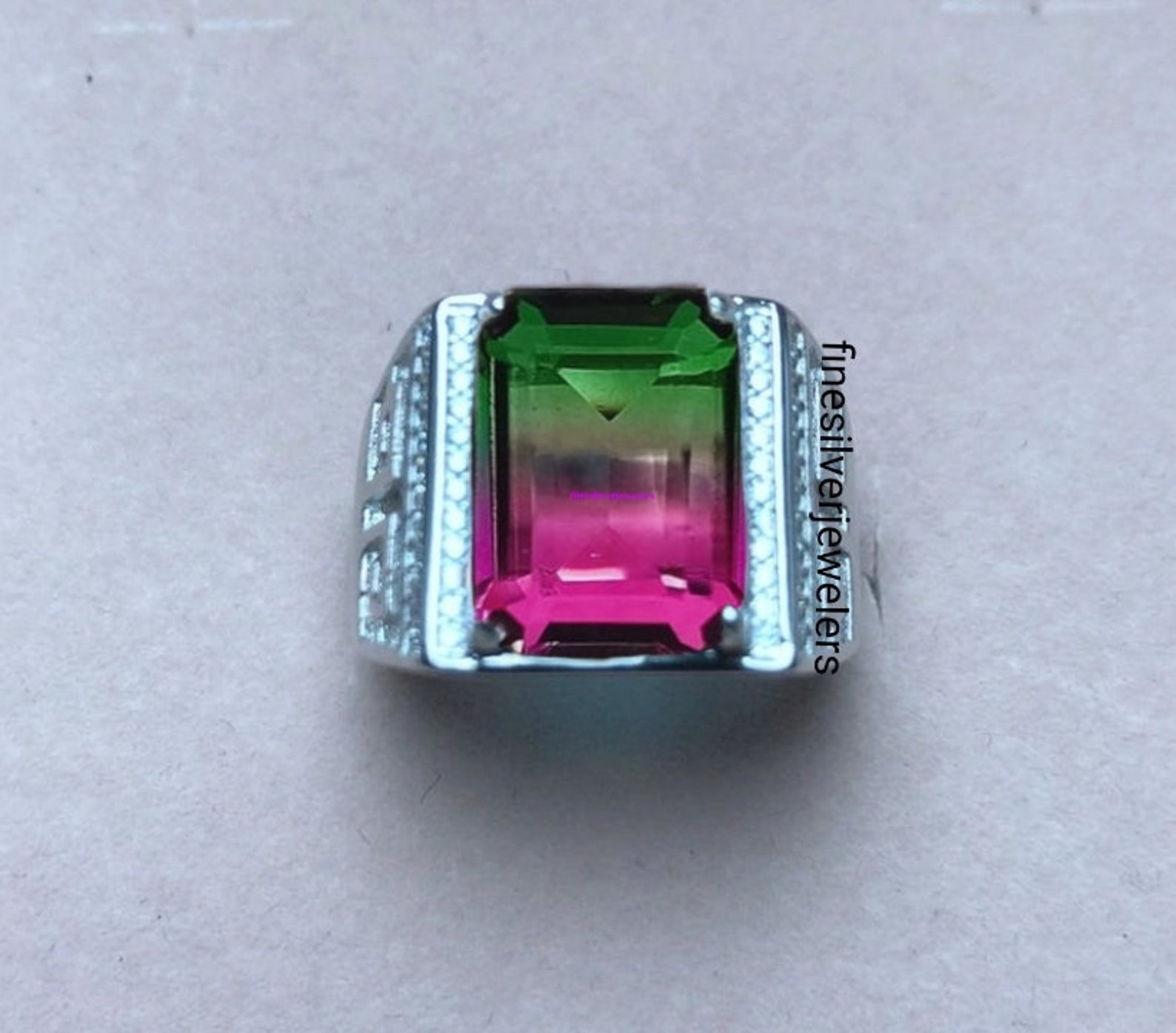 Men's Tourmaline Ring Watermelon Tourmaline Ring Bio - Etsy