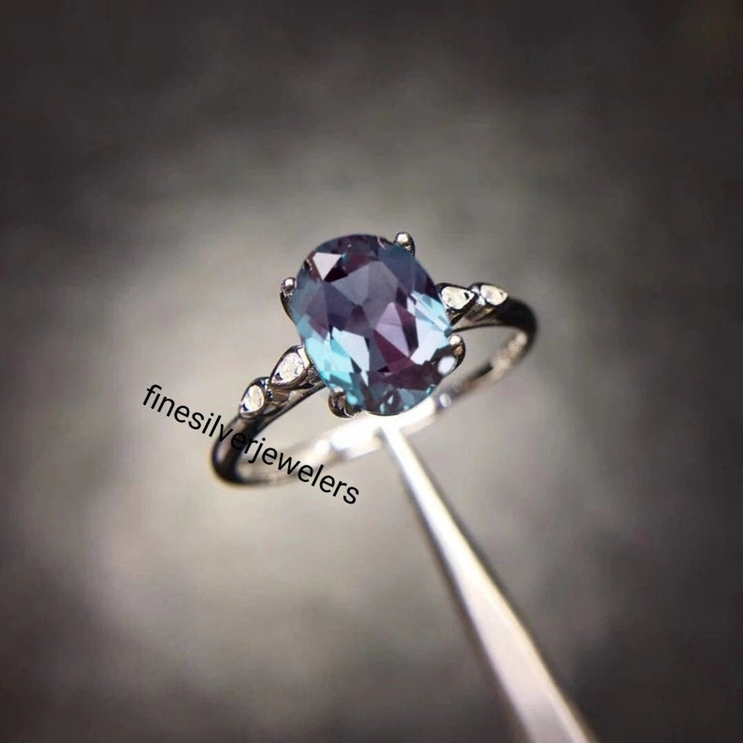 Lab Grown Alexandrite Ring IN 925 Sterling Silver Oval Cut Colors ...