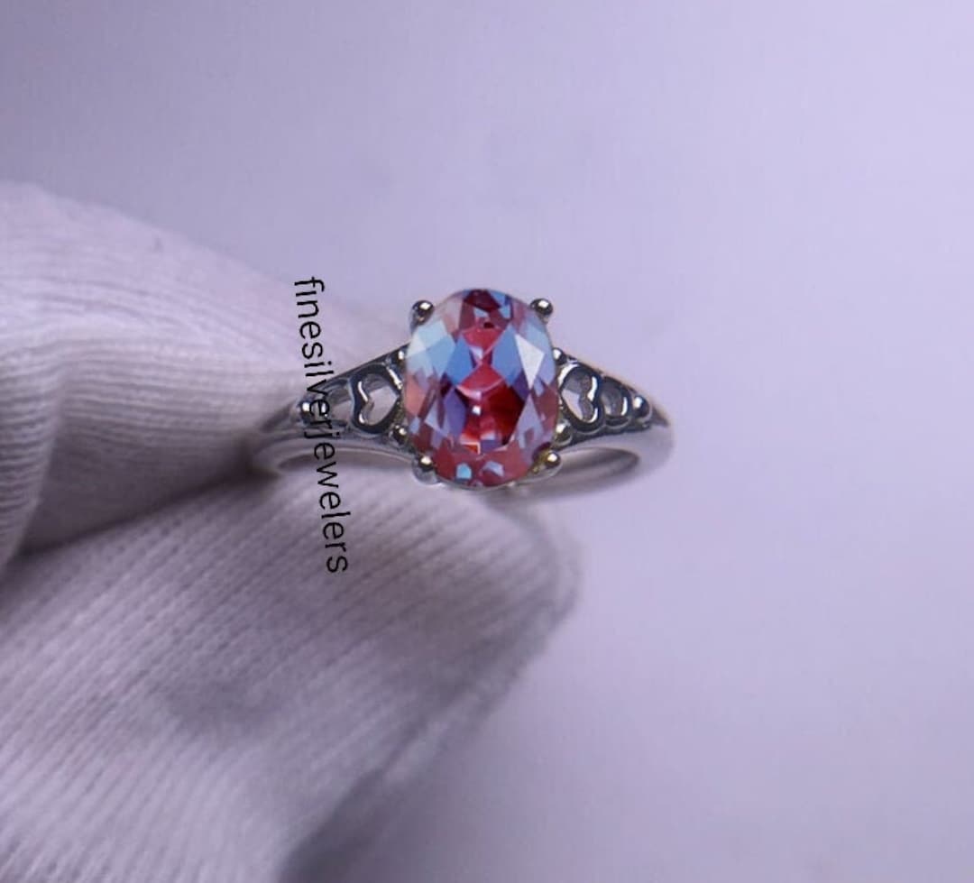 Anneau de mariage Alexandrite Sterling Silver Solitaire Bague 7x9mm ...