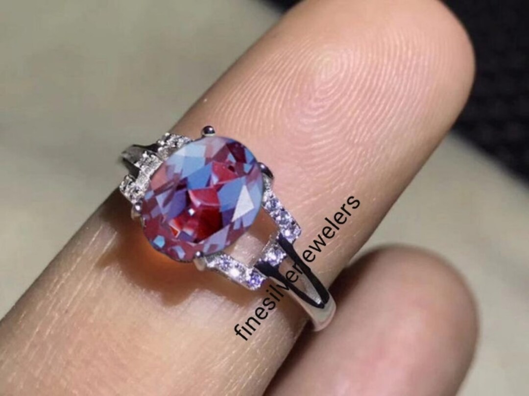 Lab Alexandrite Ring Engagement Ring for Women 7x9mm Oval Cut June ...