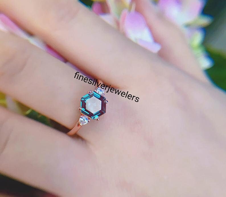 Fine Alexandrite Ring Promise Ring June Birthstone Octagon Cut Gemstone ...
