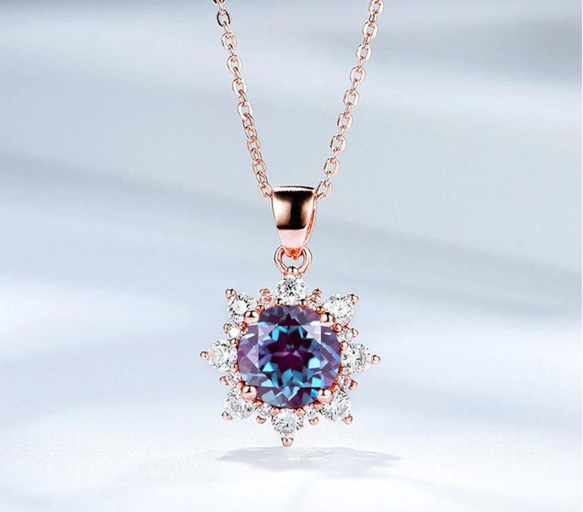 Round Cut Alexandrite Necklace For Women Color Changing | Etsy