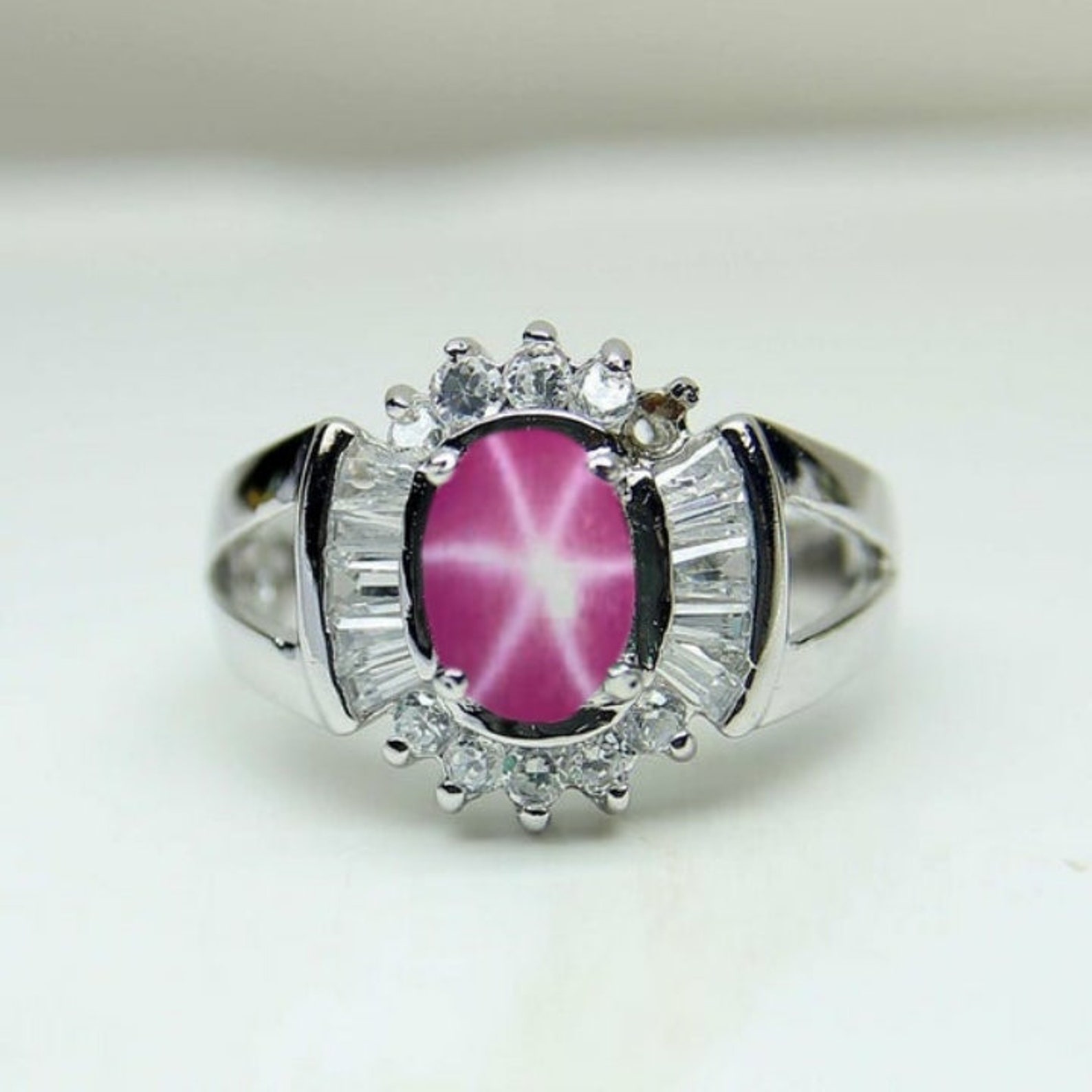 Very Unique Pink Star Ruby Ring 925 Sterling Silver Ring 6 Ray | Etsy