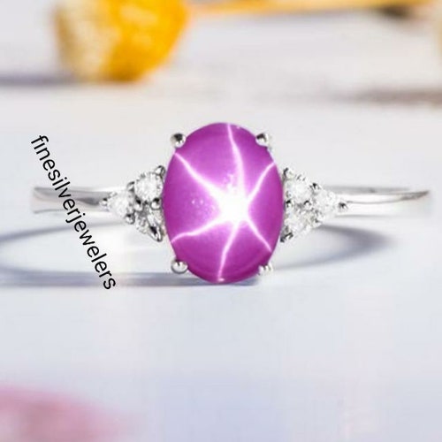 Fine Pink Star Sapphire Ring in 925 Sterling Silver Pink Lindy - Etsy