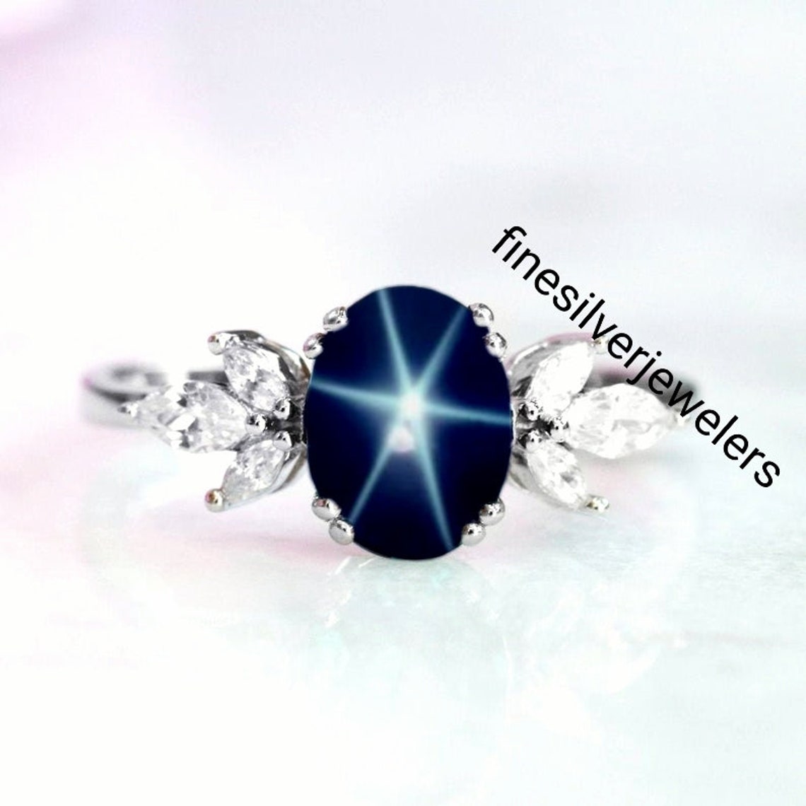 Star Engagement Ring Sapphire Star Ring in 925 Sterling Silver - Etsy