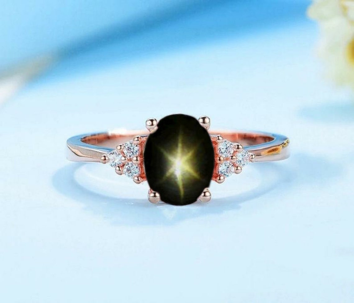 Lindy Black Star Ring for Women Unique Black Star Ring in 925 | Etsy