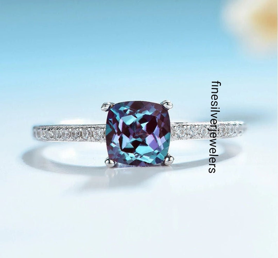 Lab Alexandrite Ring in 925 Sterling Silver Cushion Cut Ring Colors ...