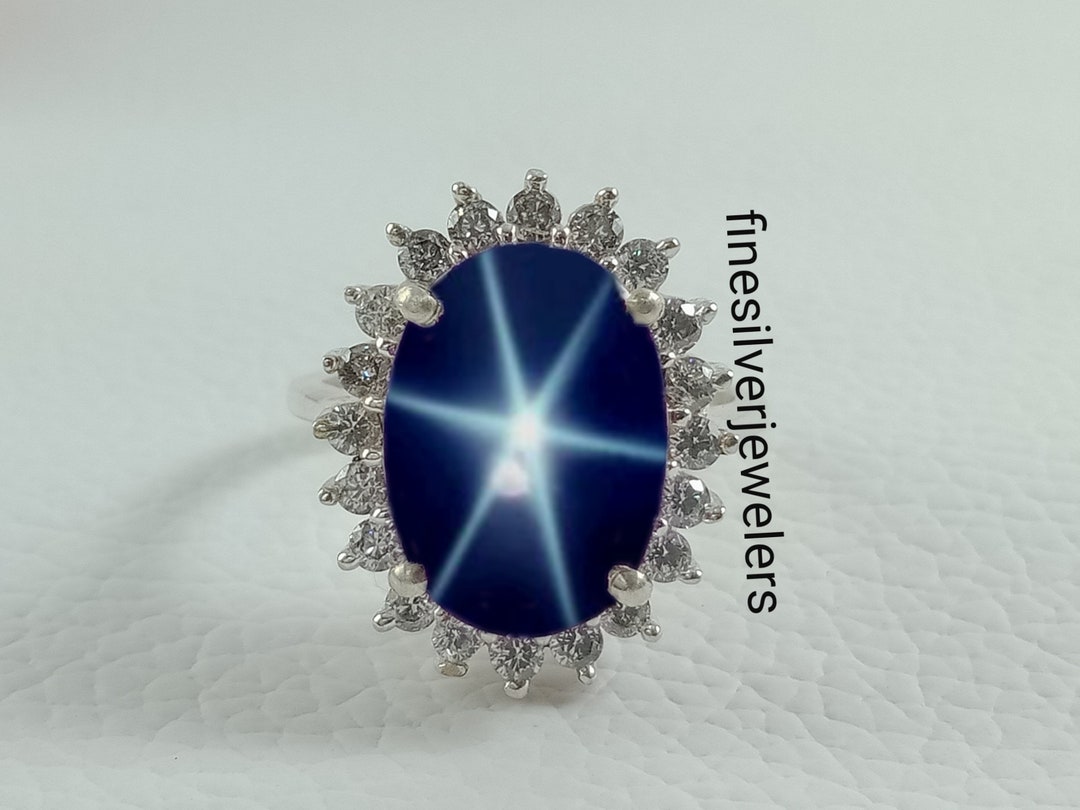 Genuine Lindy Blue Star Ring for Women's Blue Sapphire Star Ring in 925 ...