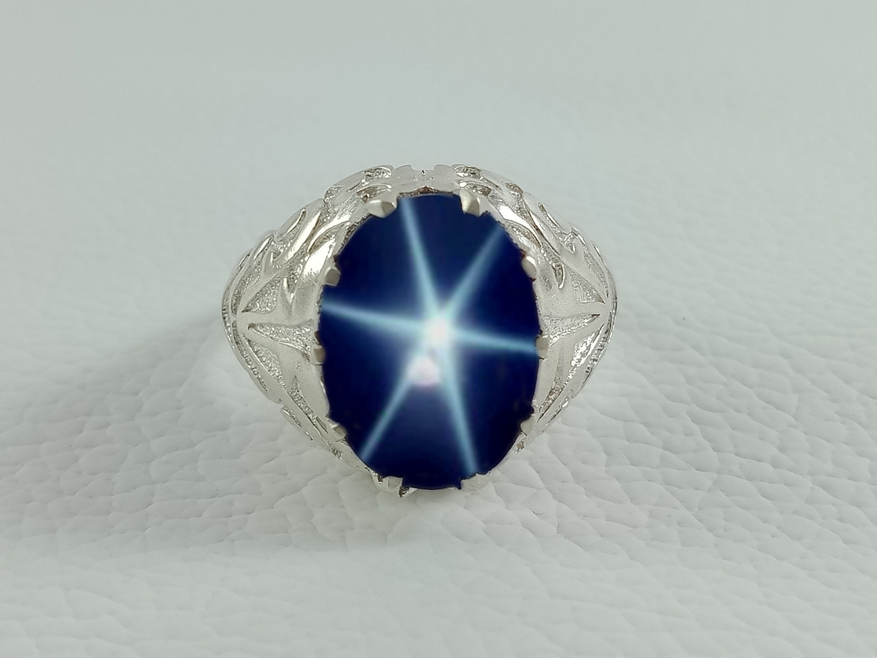 Natural Blue Star Ring in 925 Sterling Silver Men's | Etsy Natural Blue Star Ring in 925 Sterling Silver Men's | Etsy