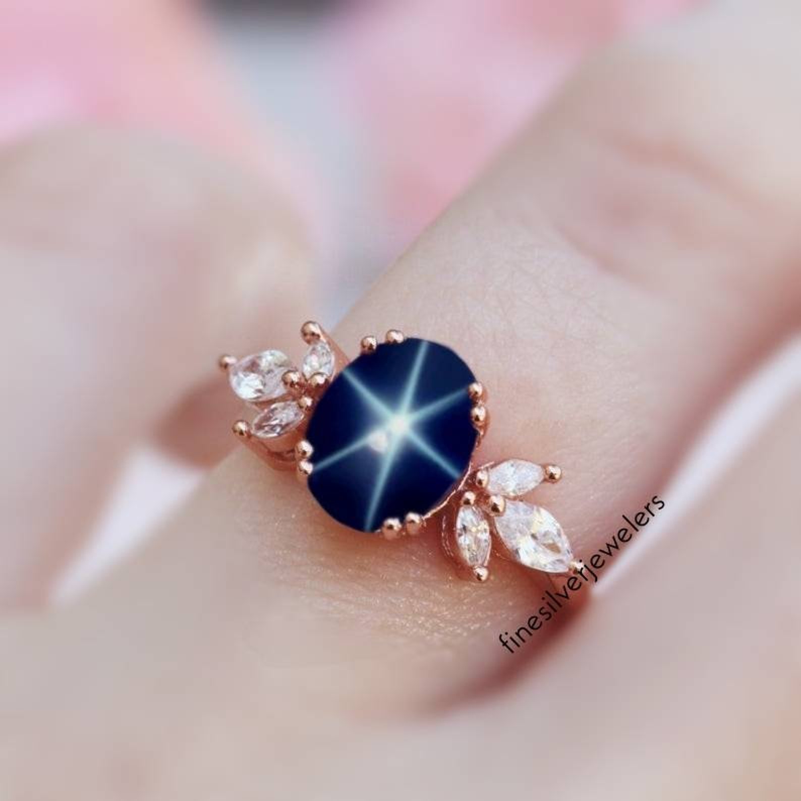 Star Engagement Ring Sapphire Star Ring in 925 Sterling Silver - Etsy