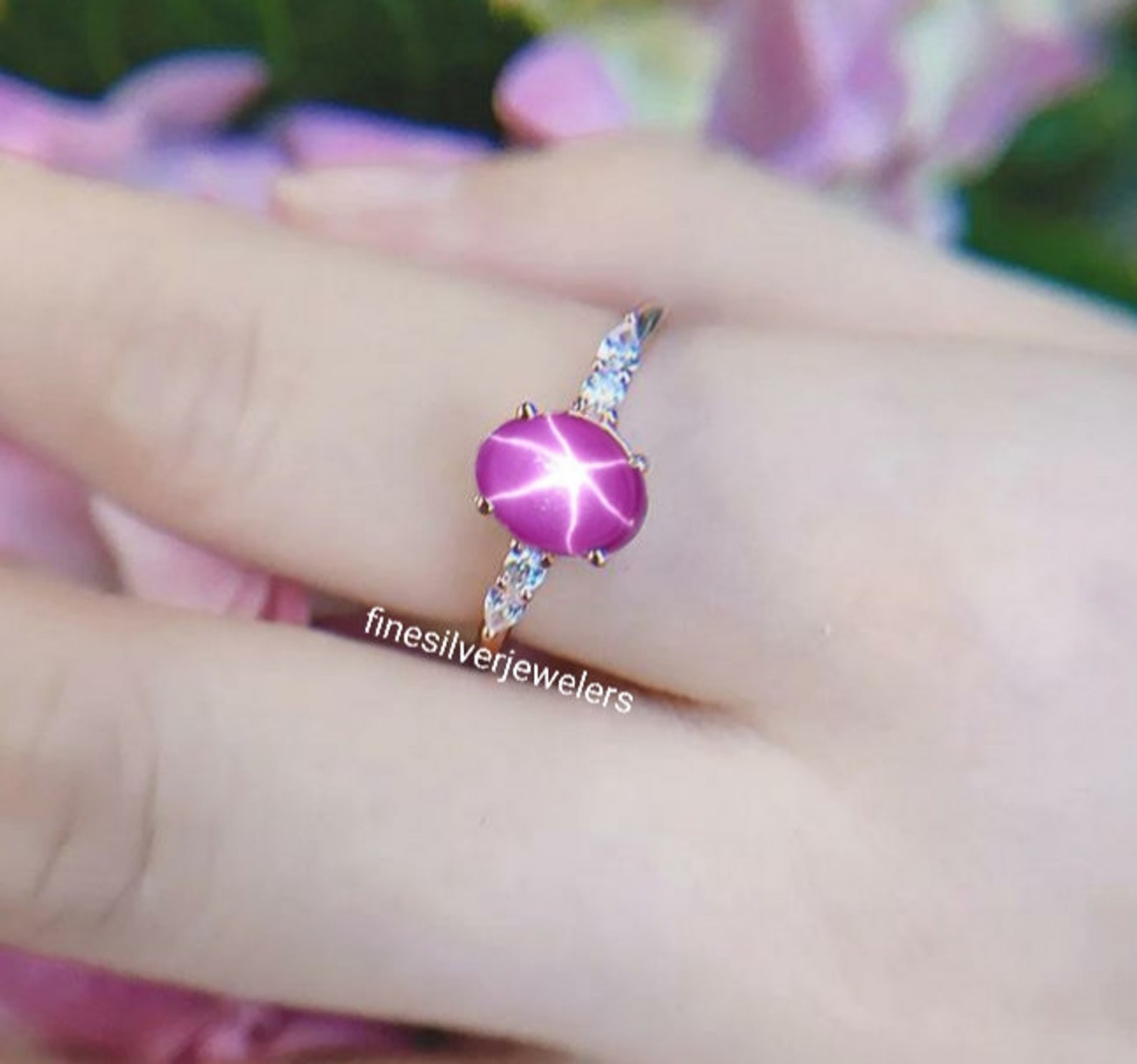 Bride Pink Star Ring in 925 Rose Gold Ring Genuine Lindy Pink - Etsy