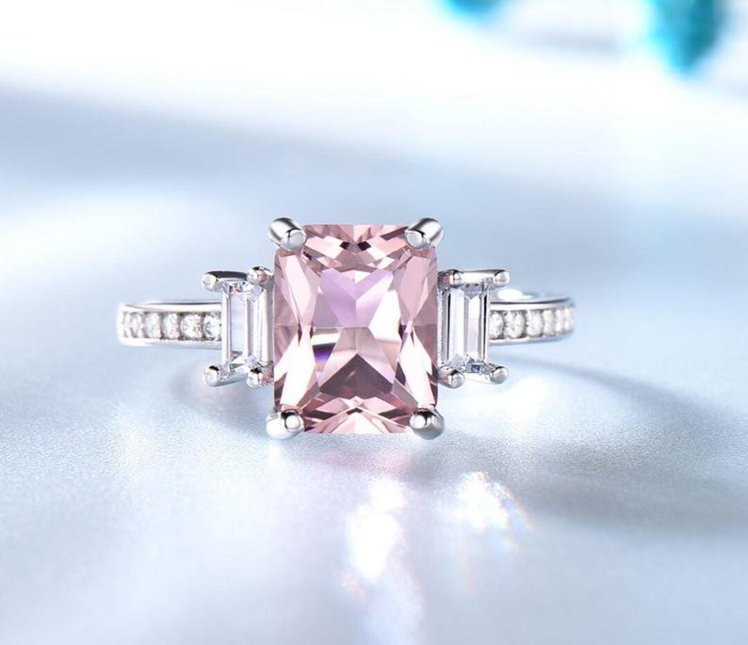Emerald Cut Morganite Ring, 5 Carats 10*8 Morganite Engagement Ring ...