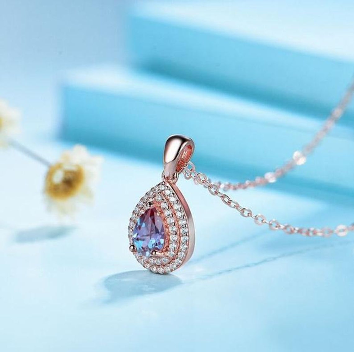 Pear Cut Alexandrite Necklace For Women Color Changing | Etsy