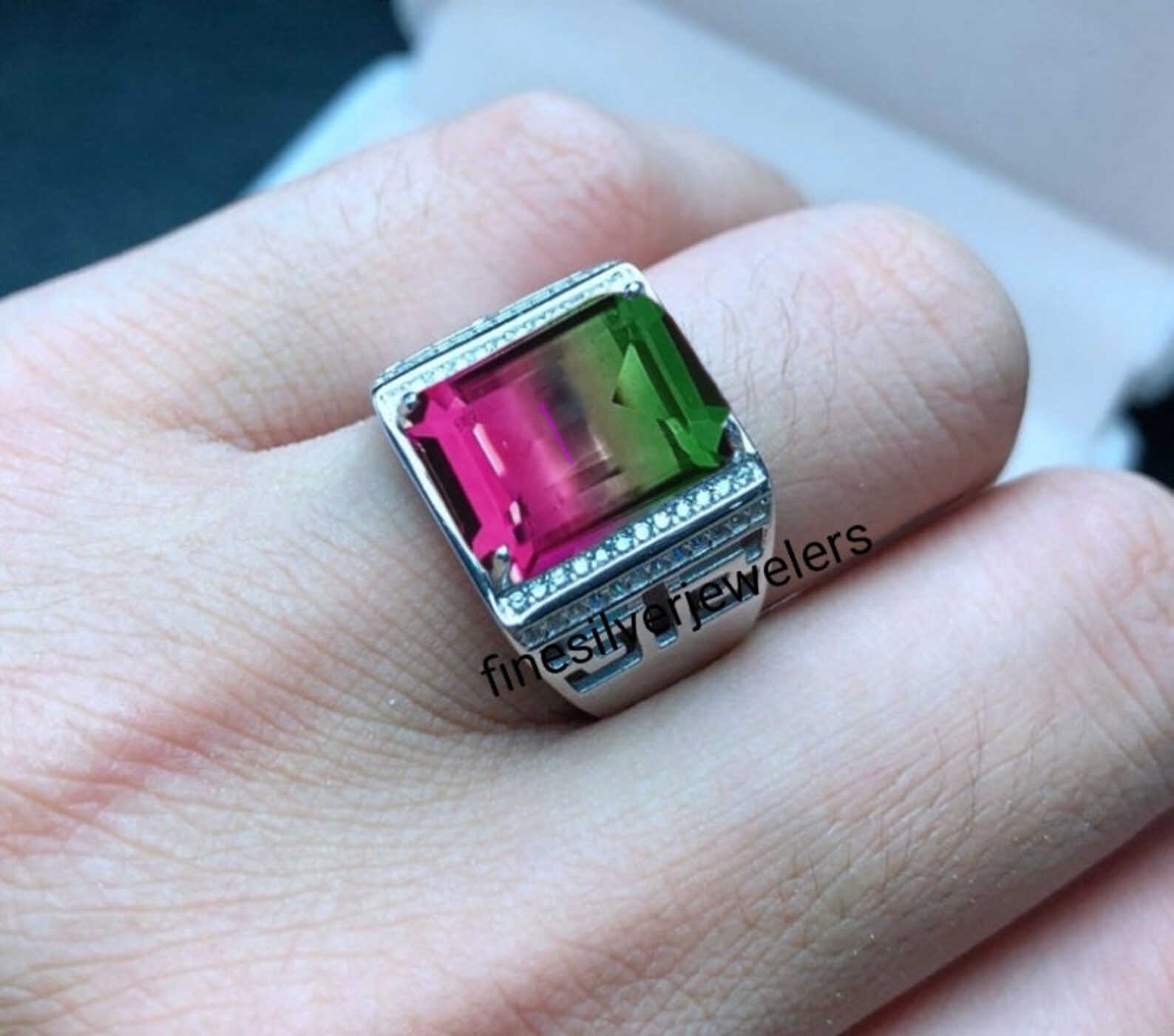 Men's Tourmaline Ring Watermelon Tourmaline Ring Bio - Etsy
