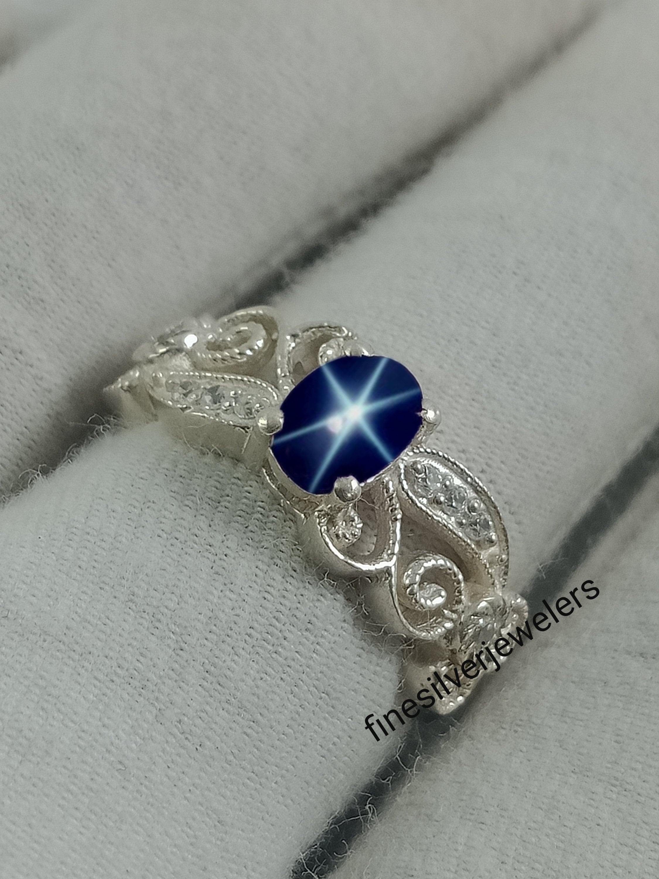 Genuine 6 Ray Blue Sapphire Star Ring 925 Sterling Silver Ring - Etsy