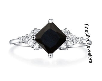 Princess Cut Onyx Ring - Etsy