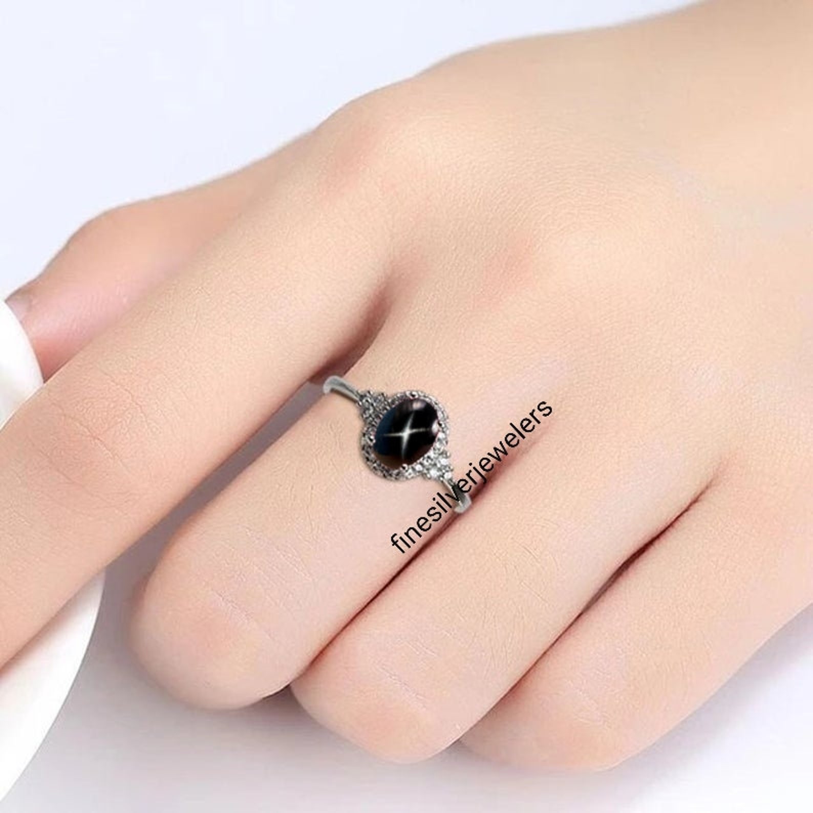 Black Star Sapphire Ring Engagement Ring 925 Sterling Silver | Etsy
