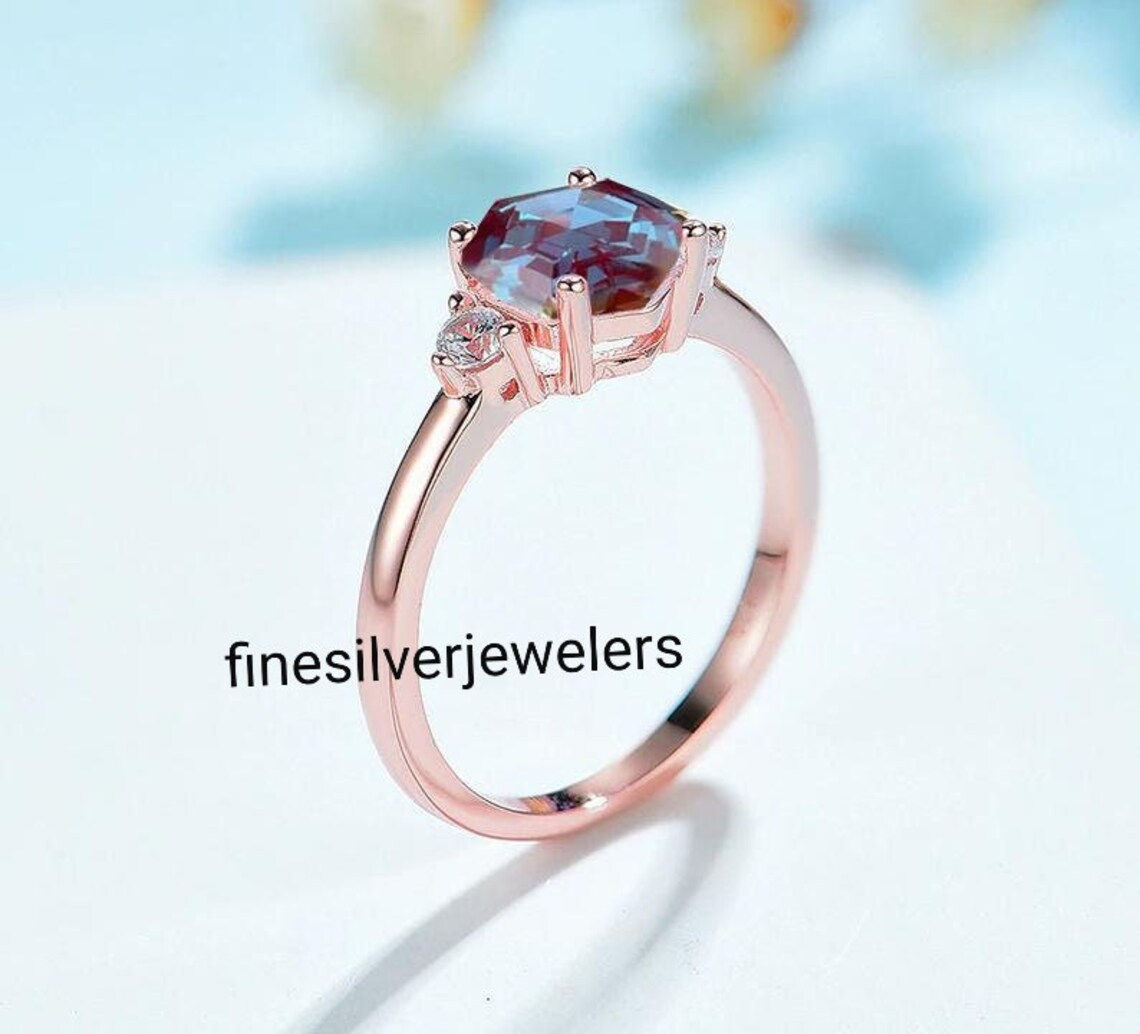Fine Alexandrite Ring Promise Ring June Birthstone Octagon Cut - Etsy