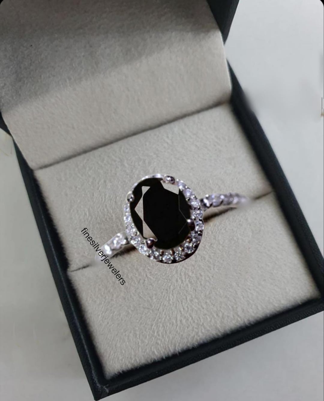 Natural Black Onyx Ring Oval Cut Black Gemstone Ring Engagement Ring ...