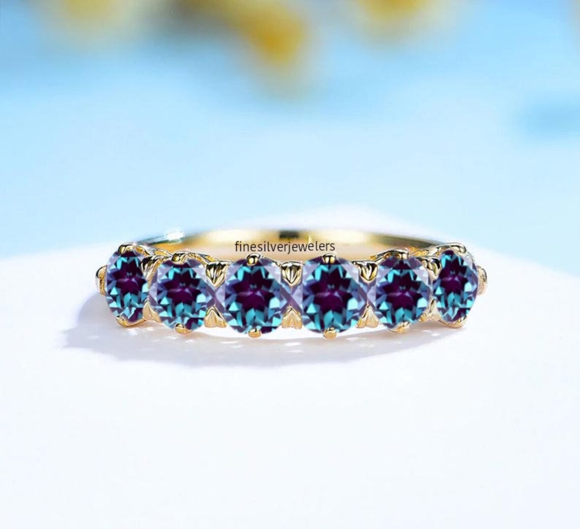 Eternity Band/4mm Alexandrite Wedding Ring/24k Gold Vermeil/half ...