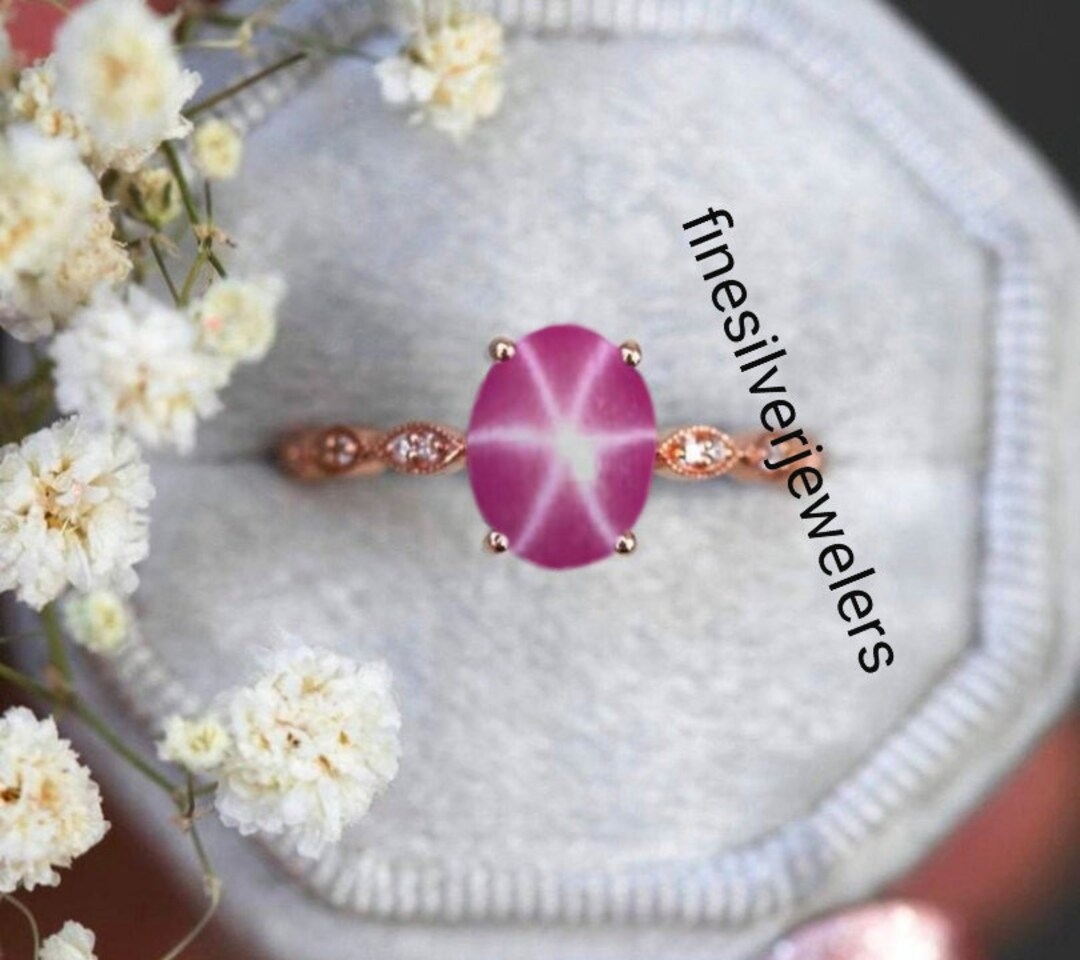 Dainty Pink Star Ruby Ring in 14k Rose Gold Plated Lindy Pink Star Ring ...