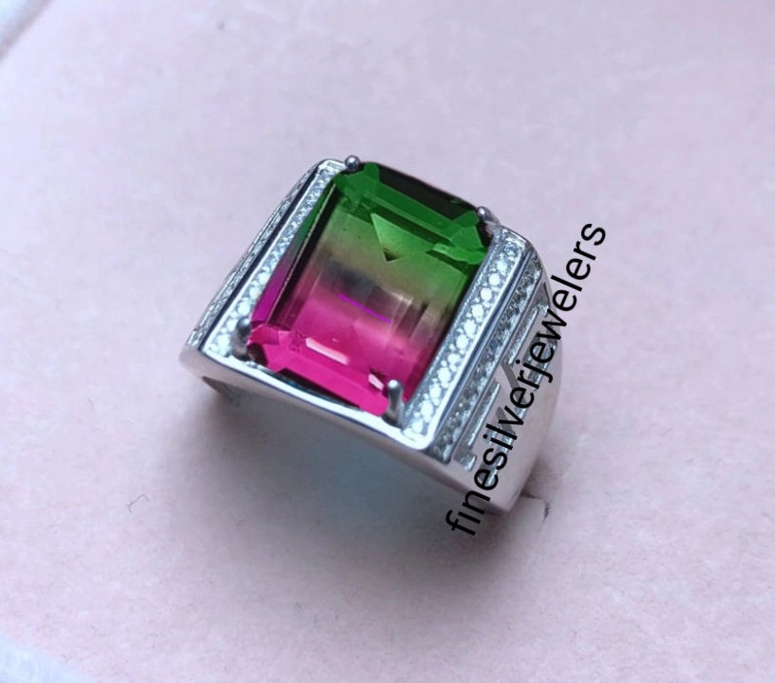 Men's Tourmaline Ring Watermelon Tourmaline Ring Bio - Etsy