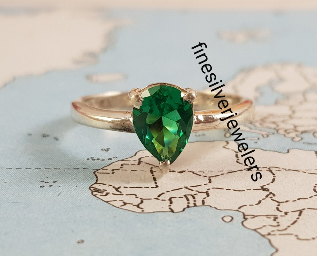 Emerald Pear Cut Ring Set/lab Created Emerald Bridal Ring /vintage ...