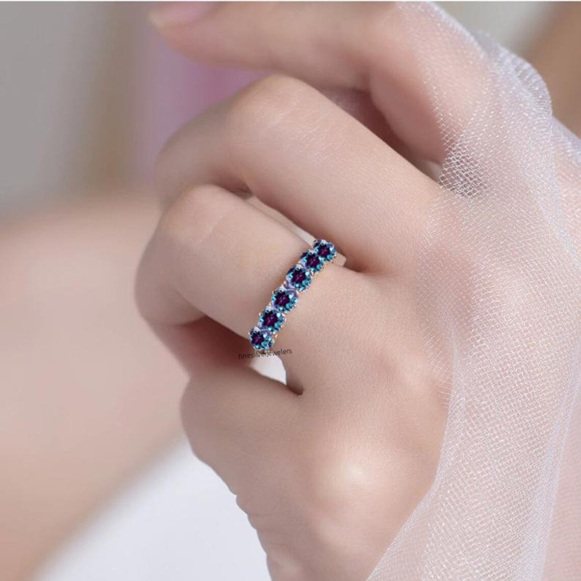 Eternity Band/4mm Alexandrite Wedding Ring/24k Gold Vermeil/half ...