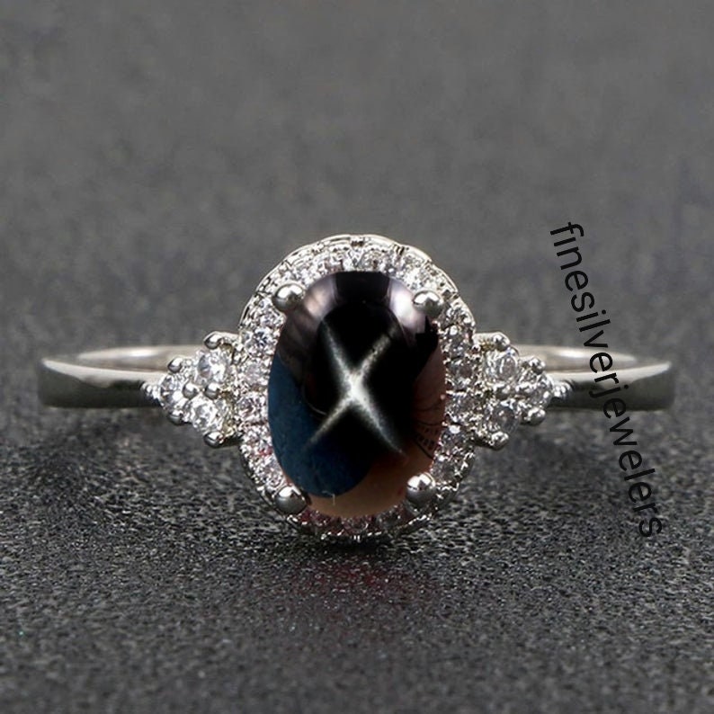 Black Star Sapphire Ring Engagement Ring 925 Sterling Silver - Etsy