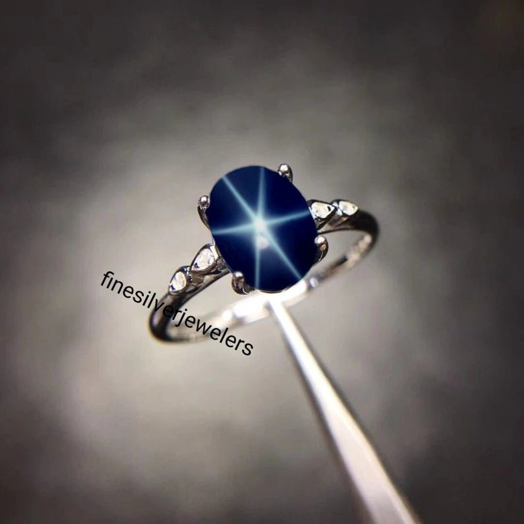 Lovely Lindy Blue Star Ring for Women's Blue Sapphire Star Ring in 925 ...