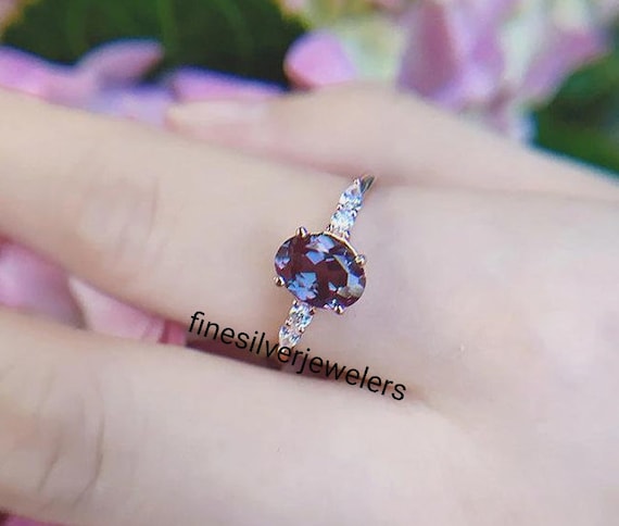 Lab Created Alexandrite Ring Oval Cut Gems Color Changing | Etsy