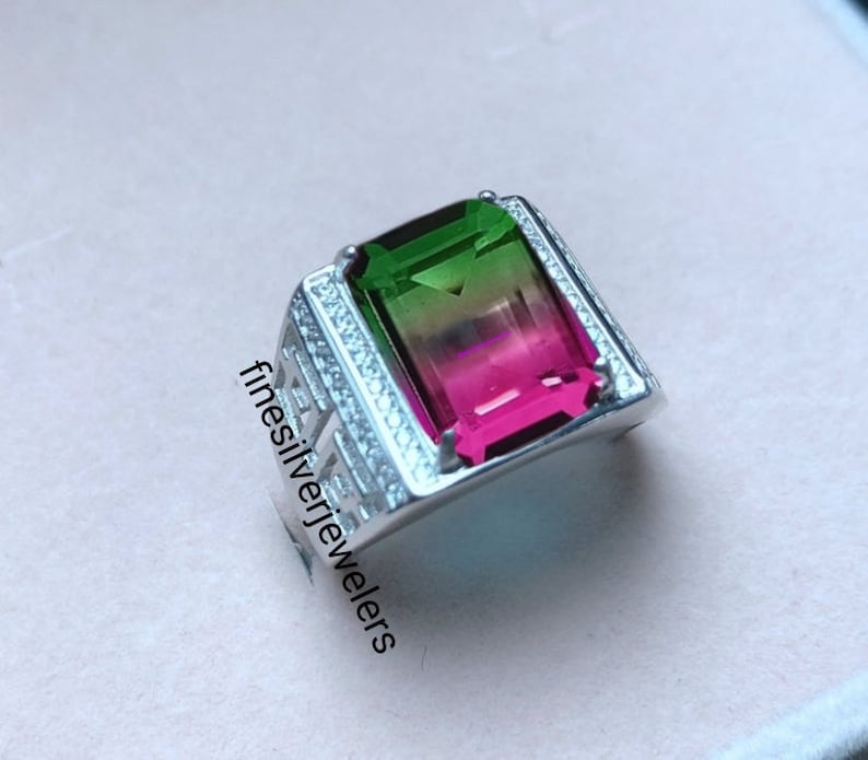 Men's Tourmaline Ring Watermelon Tourmaline Ring Bio - Etsy