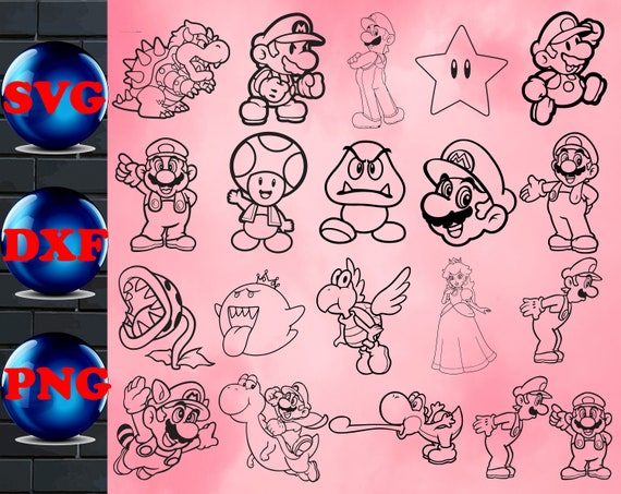 Bundle Super Mario Outline SVG PNG DXF for Cut files | Etsy