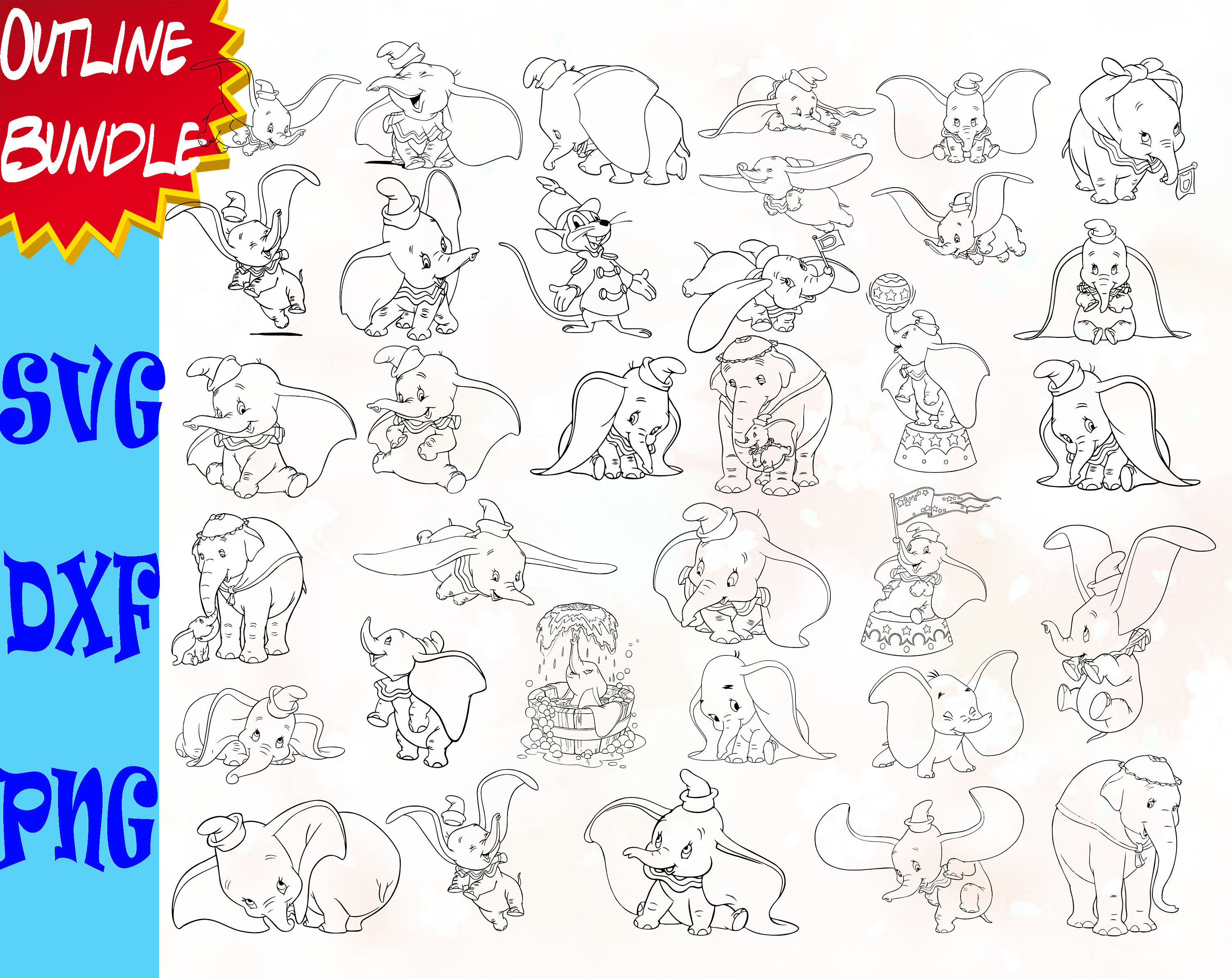 Dumbo Disney outline SVG PNG DXF for Cut files cricut | Etsy