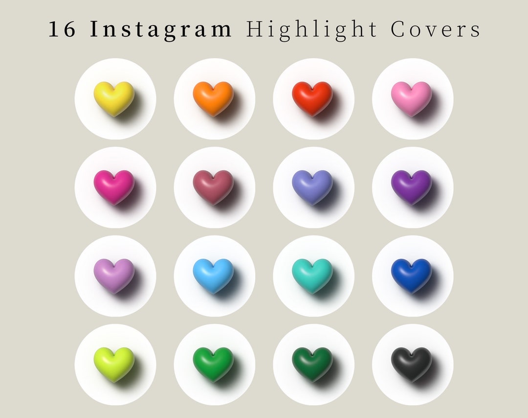 16 Instagram Highlight Covers | 3D Heart Icons | Color Heart Icons ...