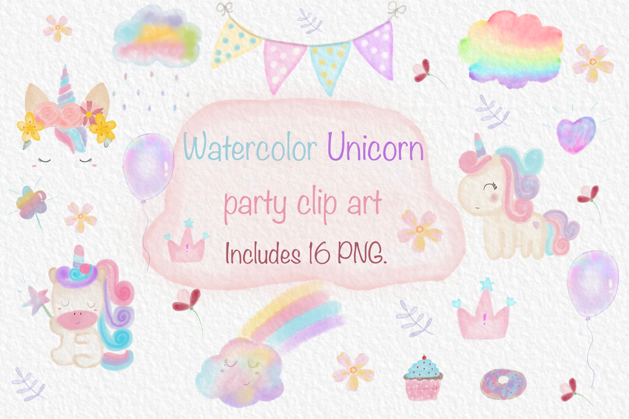 Watercolor Unicorn Clip Art,watercolor Unicorn Party Clip Art,cute ...