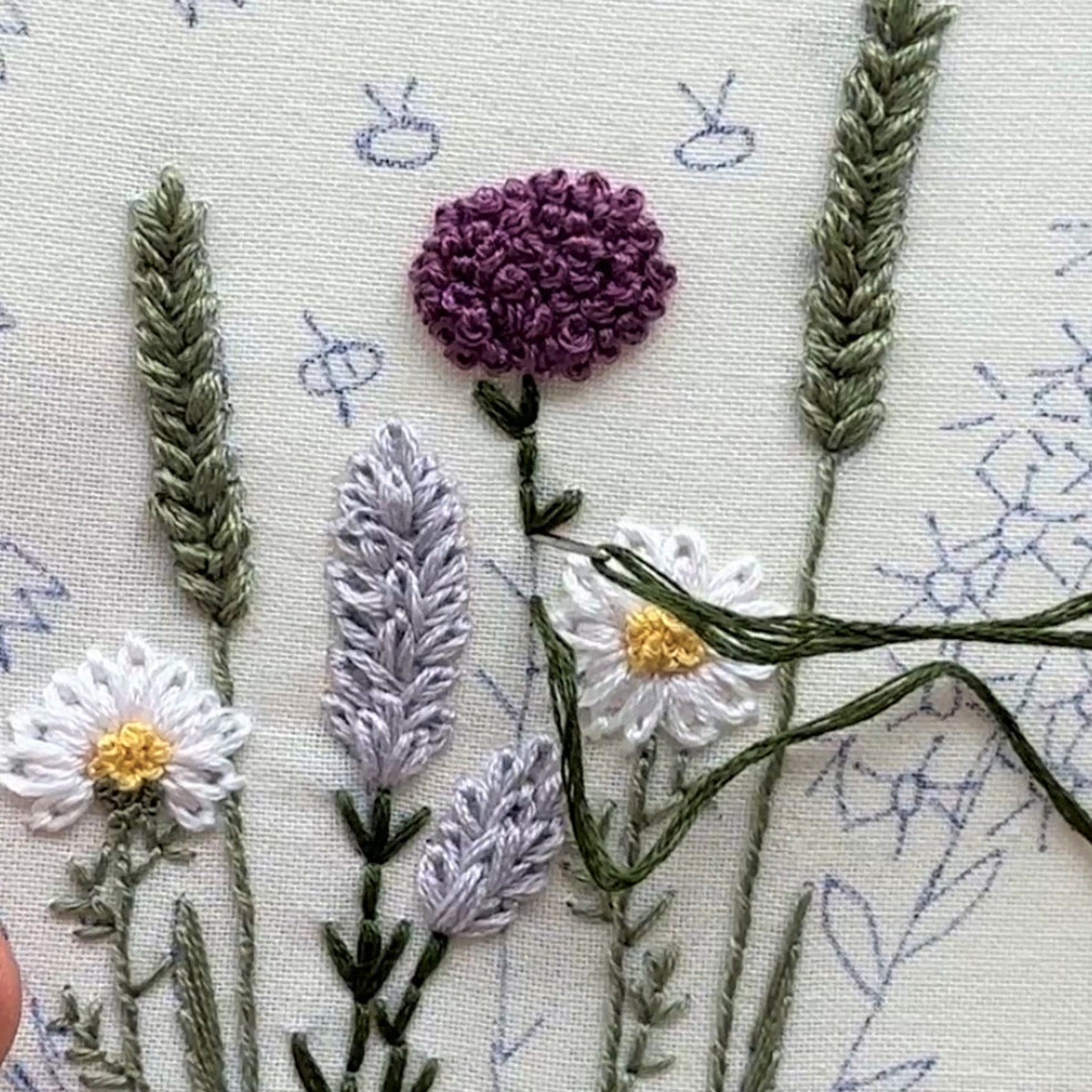 Wildflowers Meadow Embroidery Pattern, Flowers and Herbs Heart Hand ...
