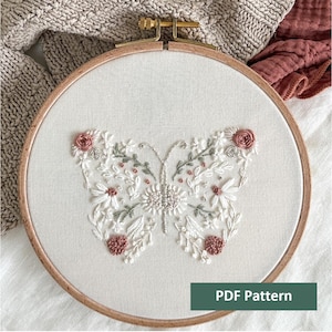 Floral Butterfly Embroidery Pattern PDF Neutral Botanical Butterfly ...