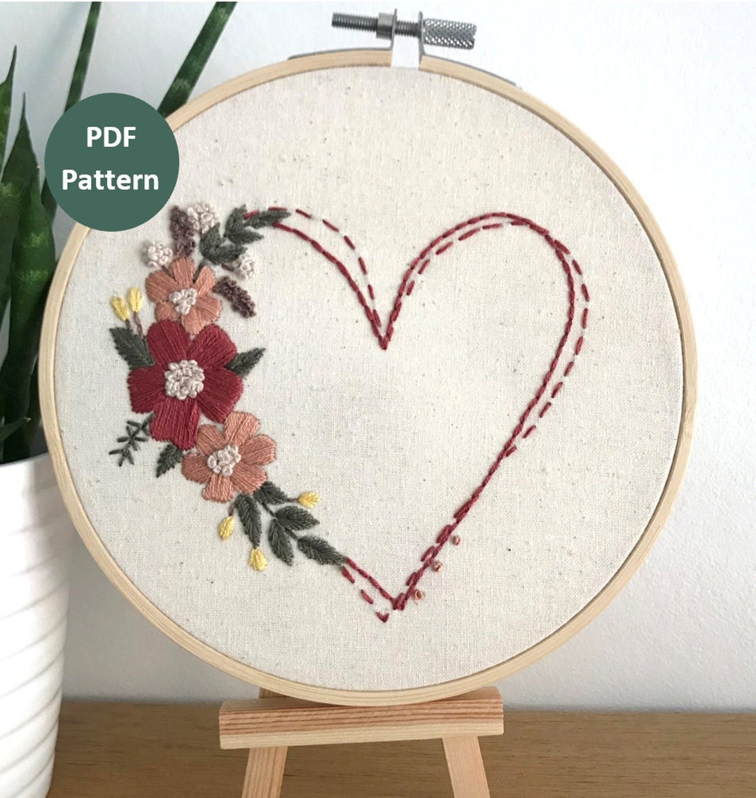 Embroidery Pattern Floral Heart Embroidery Pattern, Beginners Flowers ...
