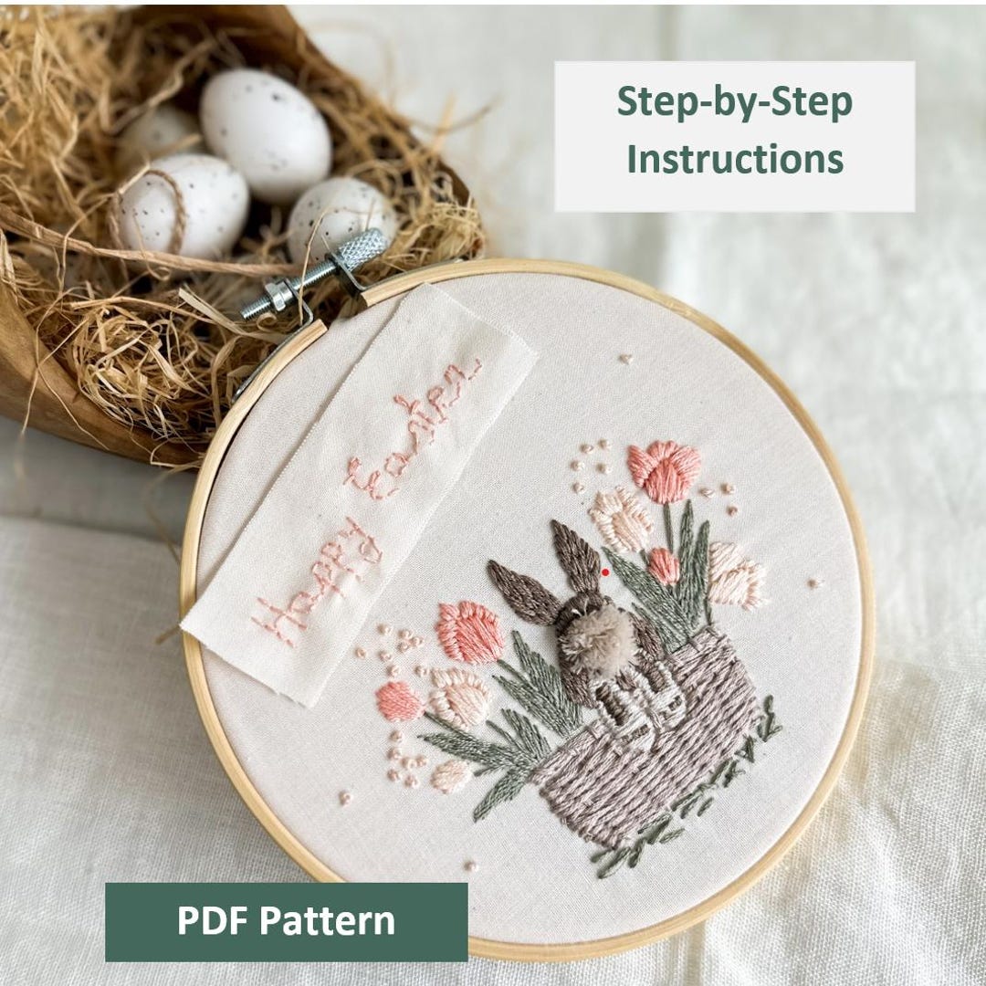 Easter Embroidery Pattern Rabbit in a Tulip Basket Embroidery Design ...