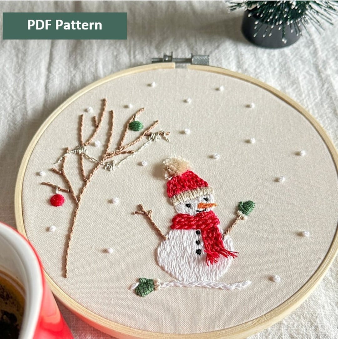 Snowman Embroidery Pattern PDF With Step by Step Instructions, Cozy ...