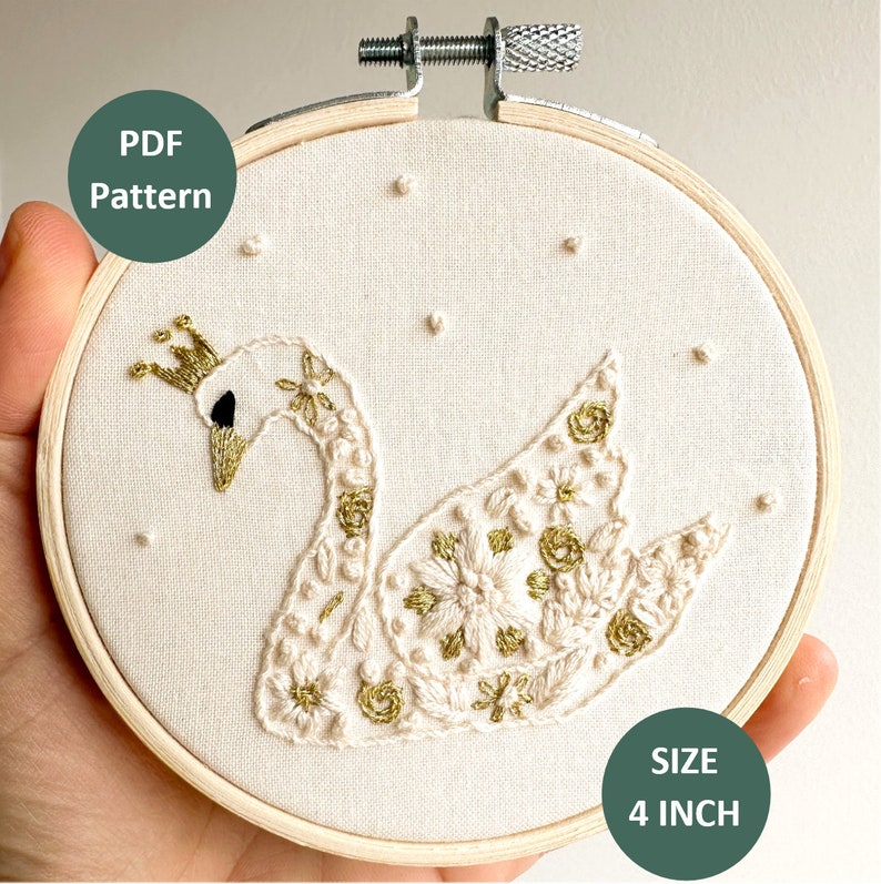 Embroidery Pattern Swan Hand Embroidery Design 4 Inch - Etsy