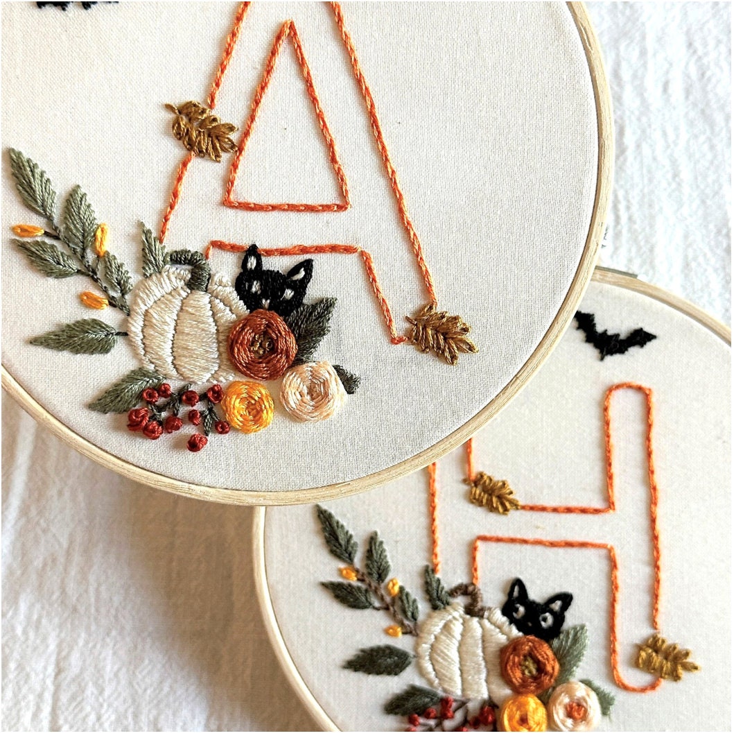 Autumn Monogram Letters Embroidery Pattern Step by Step - Etsy
