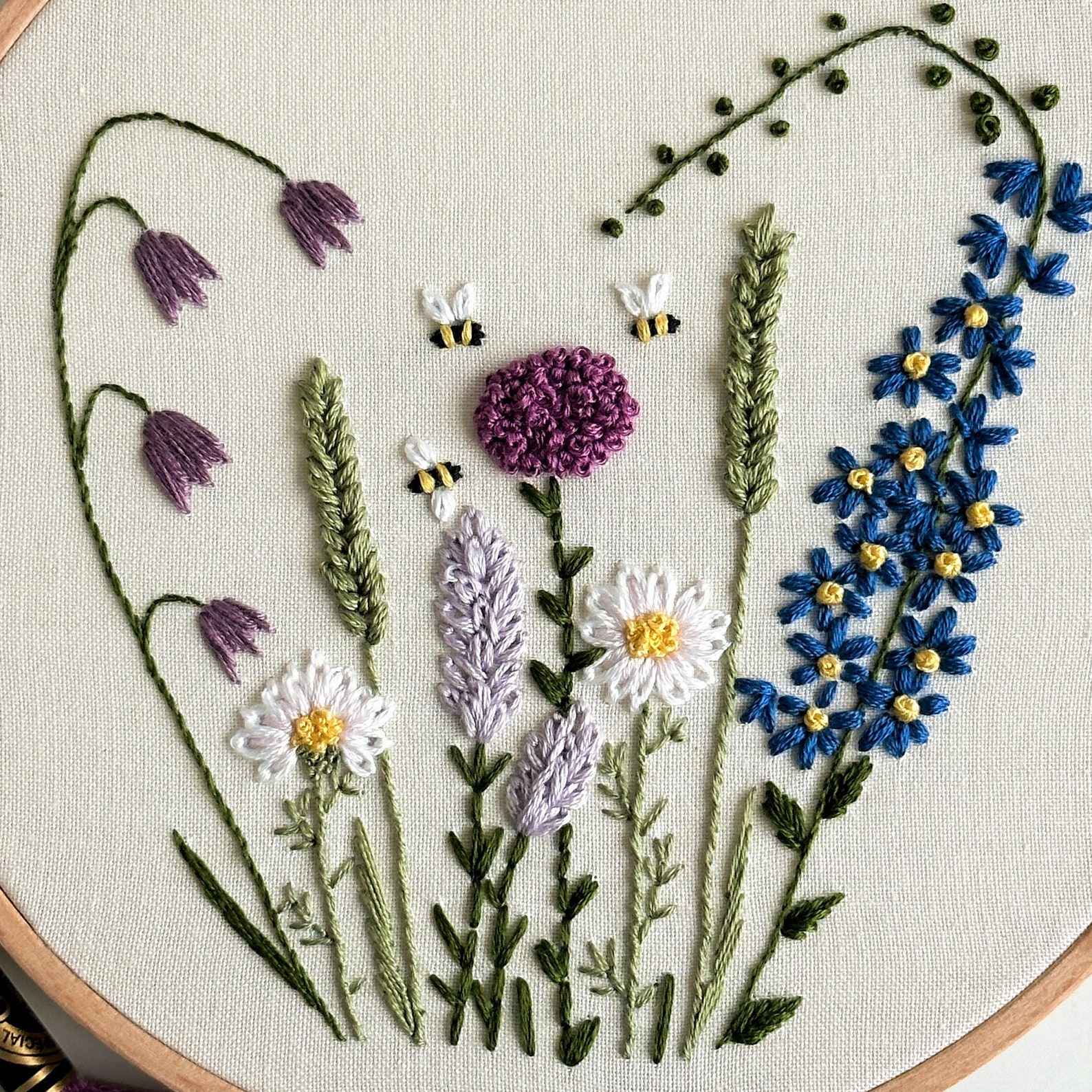Wildflowers Meadow Embroidery Pattern, Flowers and Herbs Heart Hand ...