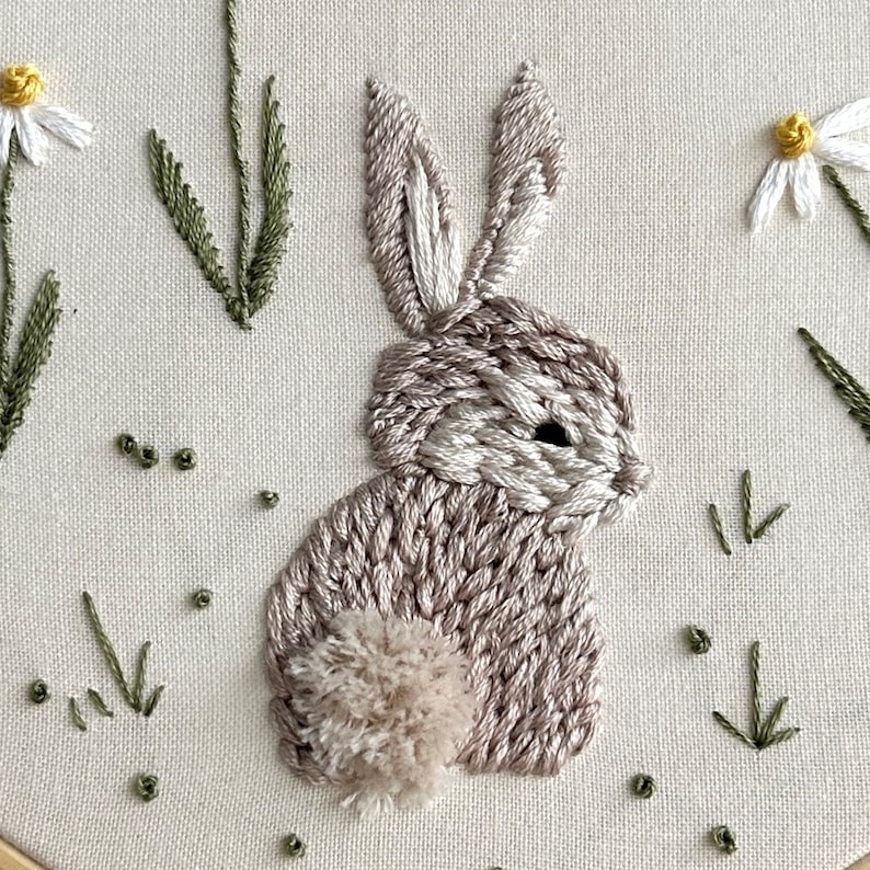 Cute Bunny Embroidery Pattern, Easter Bunny Hand Embroidery PDF, Modern ...