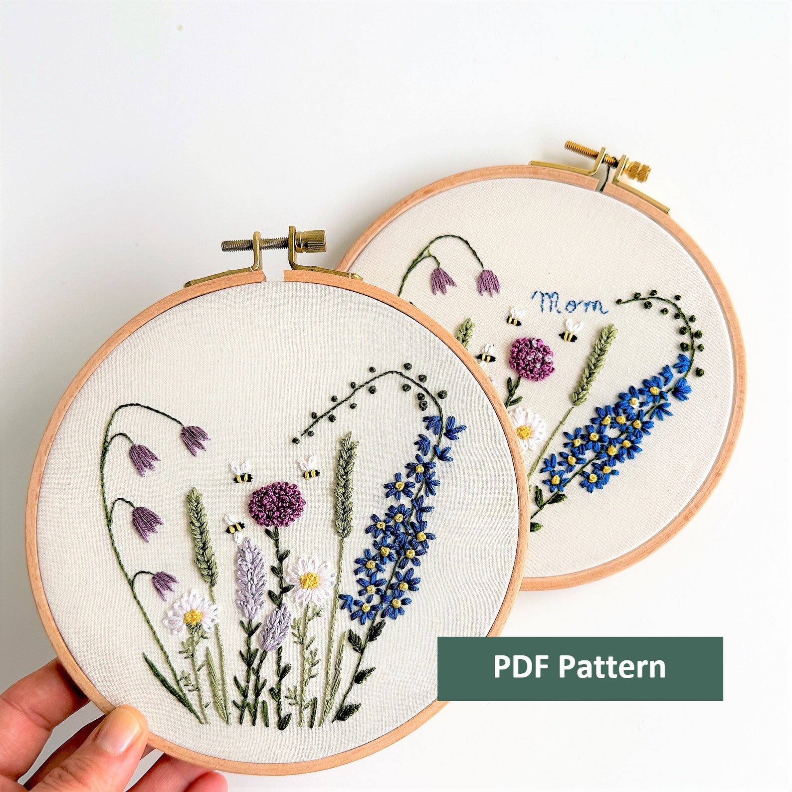 Wildflowers Meadow Embroidery Pattern, Flowers and Herbs Heart Hand ...