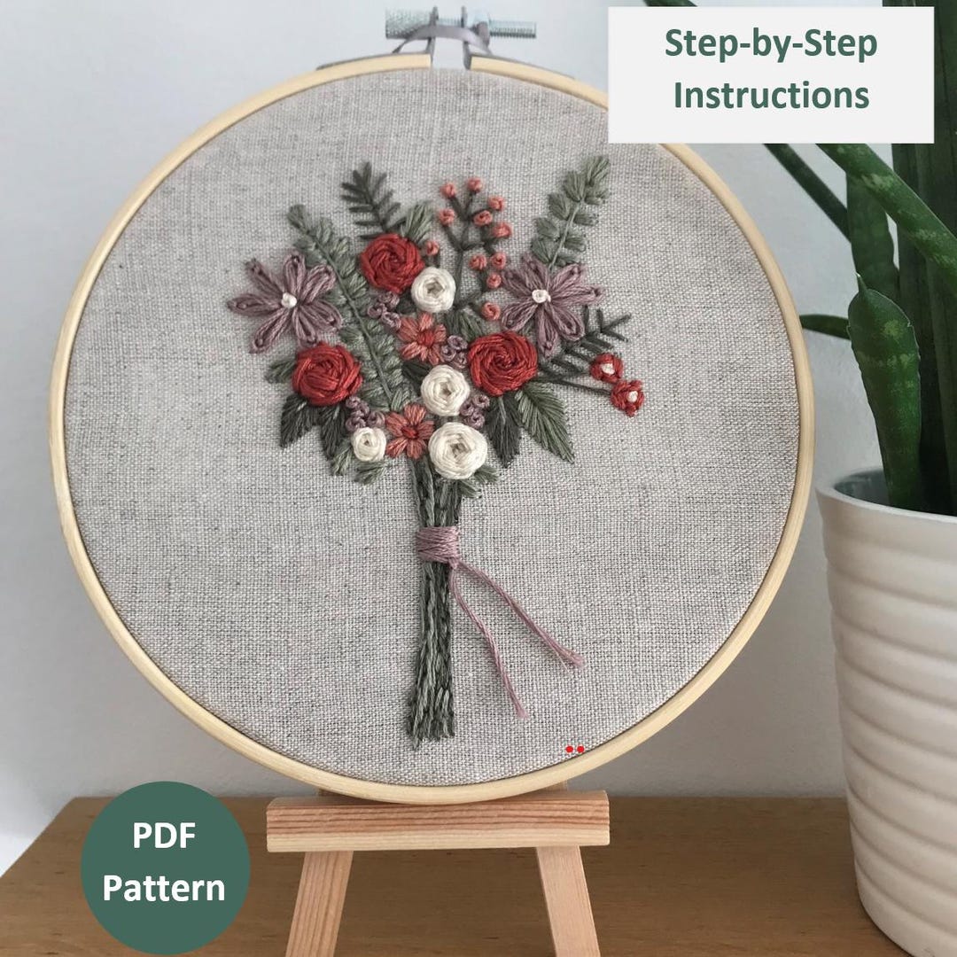 Modern Bouquet Embroidery Pattern PDF Floral Embroidery Design With ...
