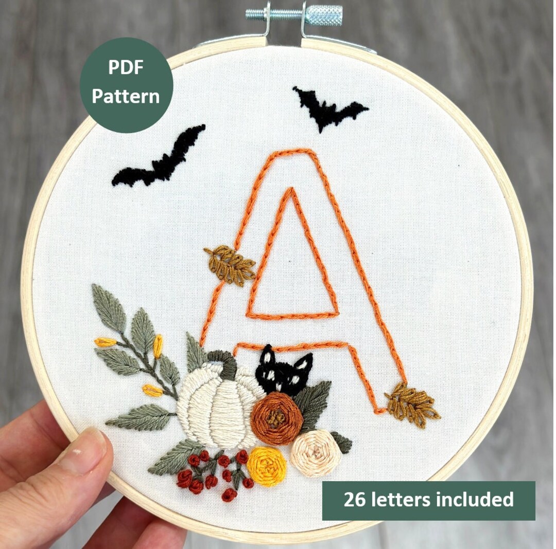 Autumn Monogram Letters Embroidery Pattern, Step by Step Embroidery ...