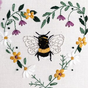 Bee Embroidery Pattern Beginner PDF Queen Bee in Heart Bloom Embroidered Clothing Design With ...