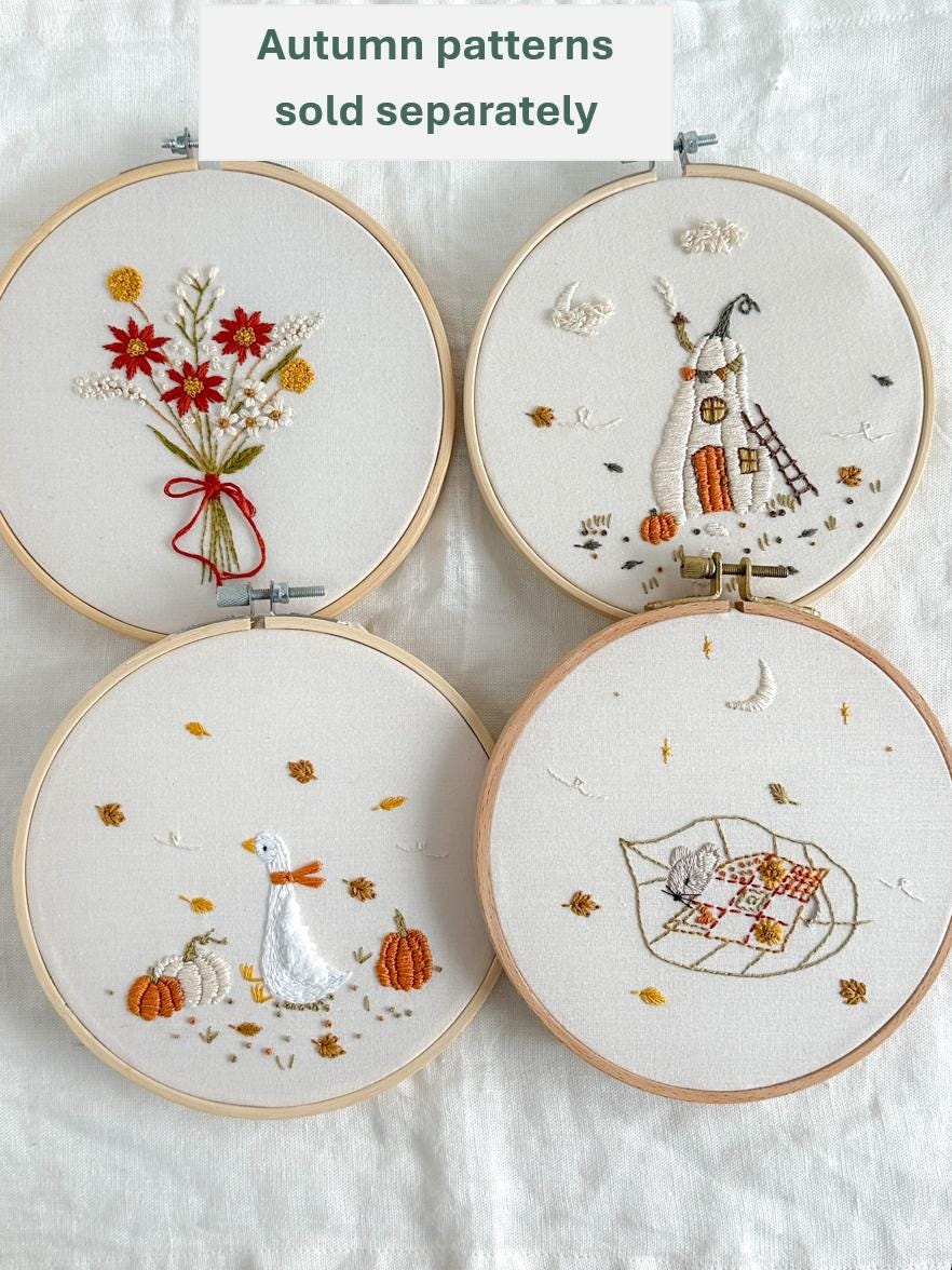 Goose Embroidery Pattern PDF Silly Goose in Pumpkin Patch Beginner Hand ...